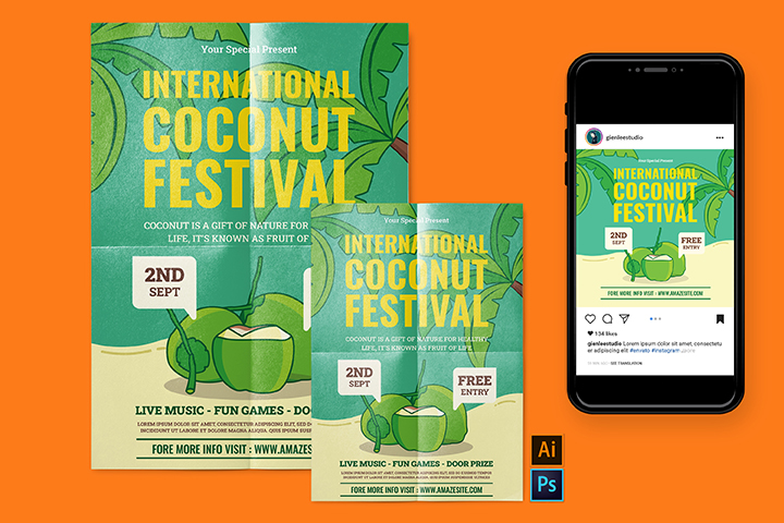 Coconut Day - Flyer, Poster, Instagram Post RB - gienlee